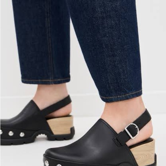 Sorel | Shoes | Sold Sorel Black Leather Clogs Mules With Wooden Heel ...